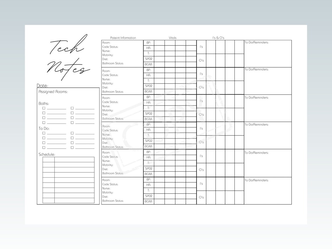 6 Patient Cna/pct/tech Report Sheet, Shift Organizer and Planner ...