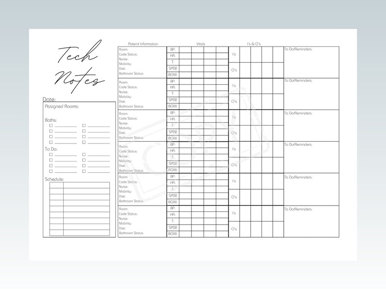 6 Patient Cna/pct/tech Report Sheet, Shift Organizer and Planner ...