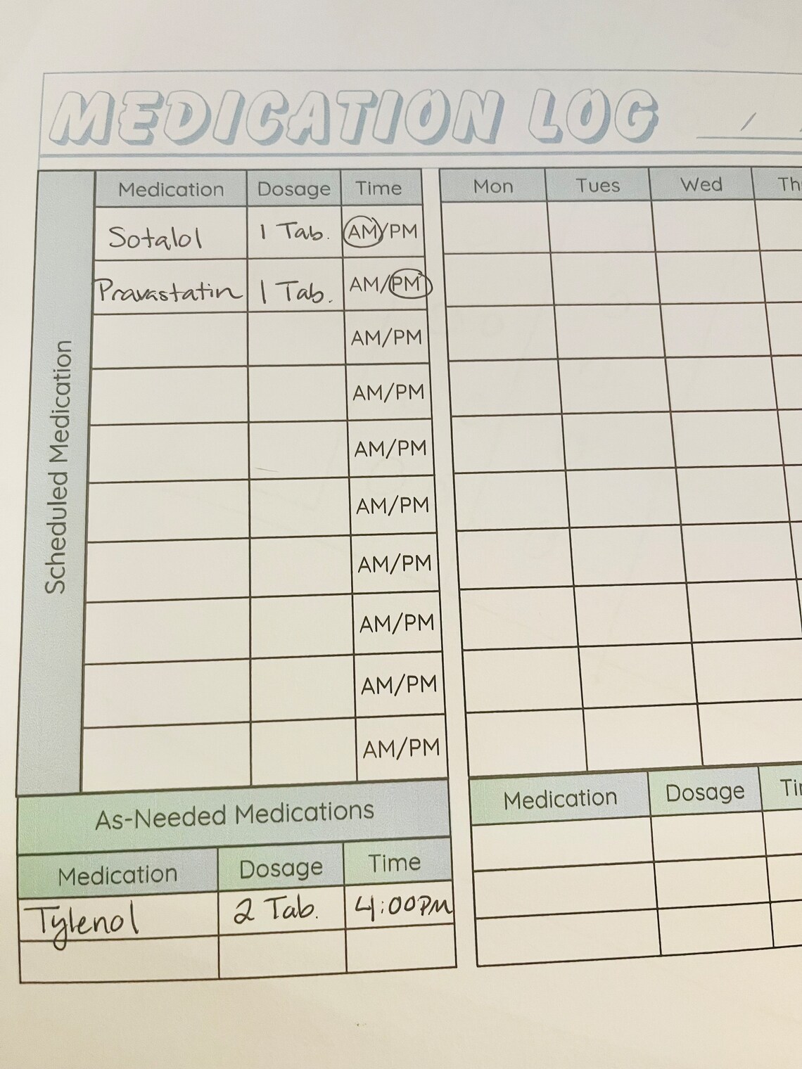 Medication Tracking Log Notes Planner Sheet: Nursing, Aide, Caretaker ...