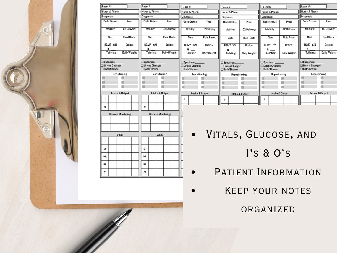 Cna/pct/nursing Assistant/tech Brain Sheet Report Notes Template 6 ...