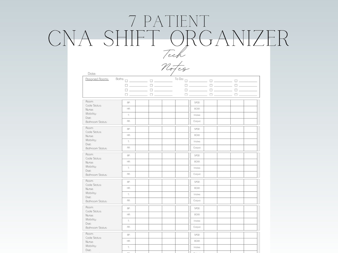 7 Patient Cna/pct/tech Report Sheet, Shift Organizer and Planner ...