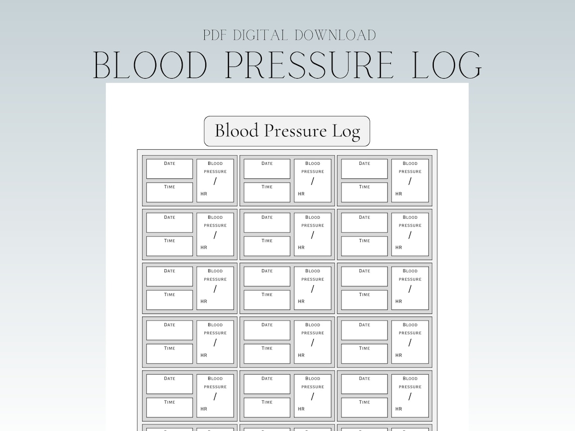 Blood Pressure Log Tracking Sheet | Digital Printable PDF Template Note ...