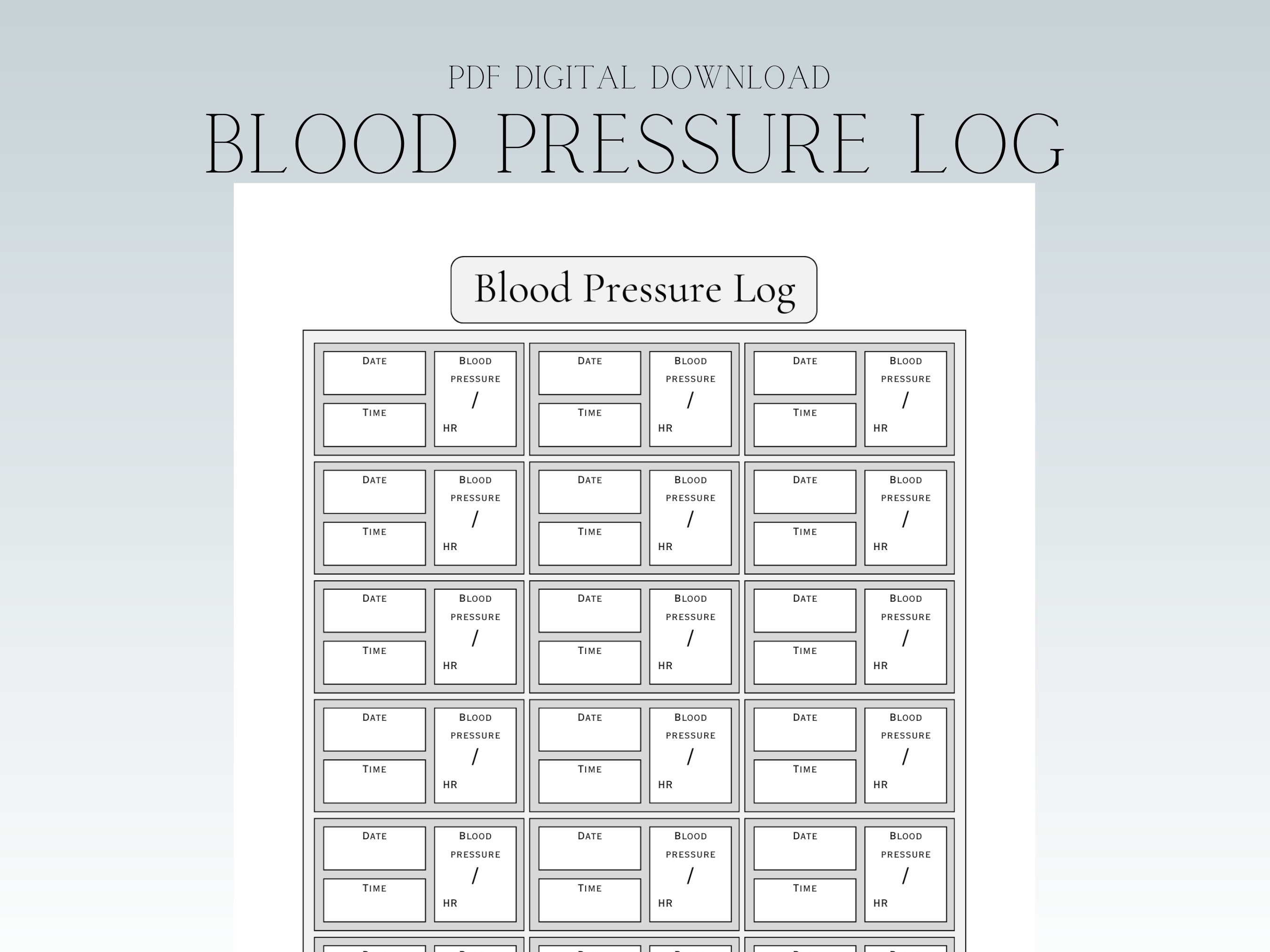 Blood Pressure Log Tracking Sheet | Digital Printable PDF Template Note ...