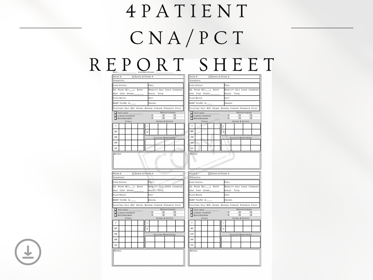 Cna/pct/nursing Assistant/tech Brain Sheet Report Notes Template 4 ...