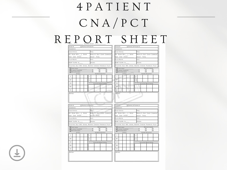 Cna/pct/nursing Assistant/tech Brain Sheet Report Notes Template 4 ...