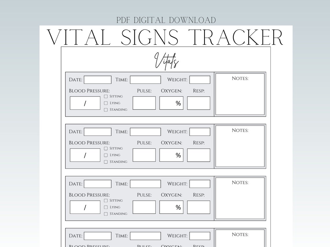 Vital Signs Tracking Sheet | Digital Printable PDF Template Note ...