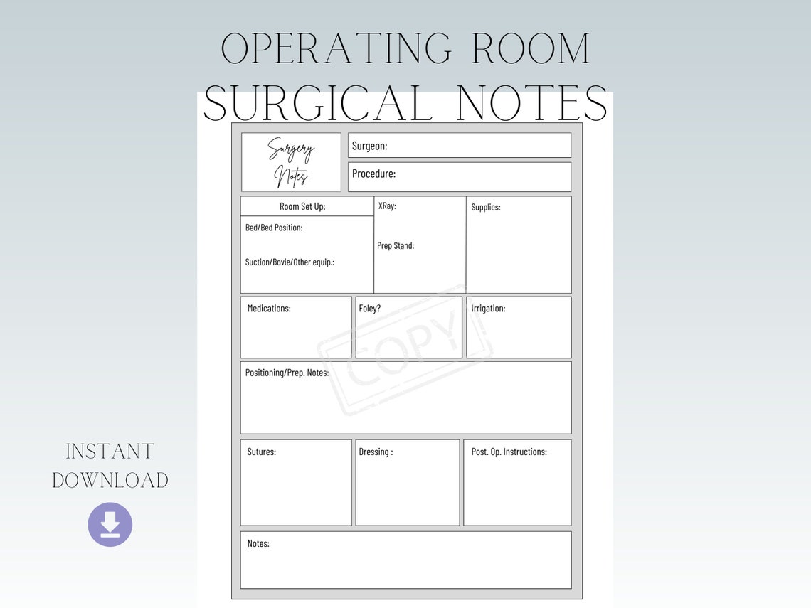 Operating Room Circulator Nurse Surgical Notes | Template Downloads - Etsy
