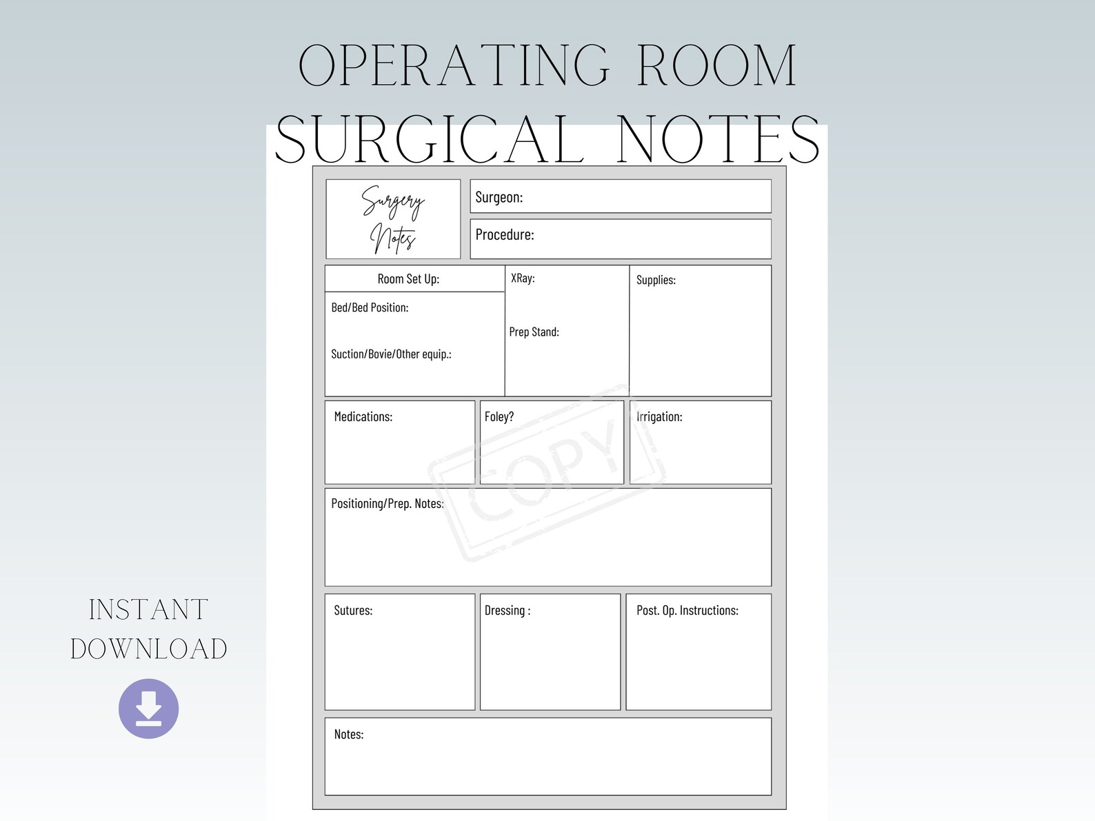 Operating Room Circulator Nurse Surgical Notes | Template Downloads - Etsy
