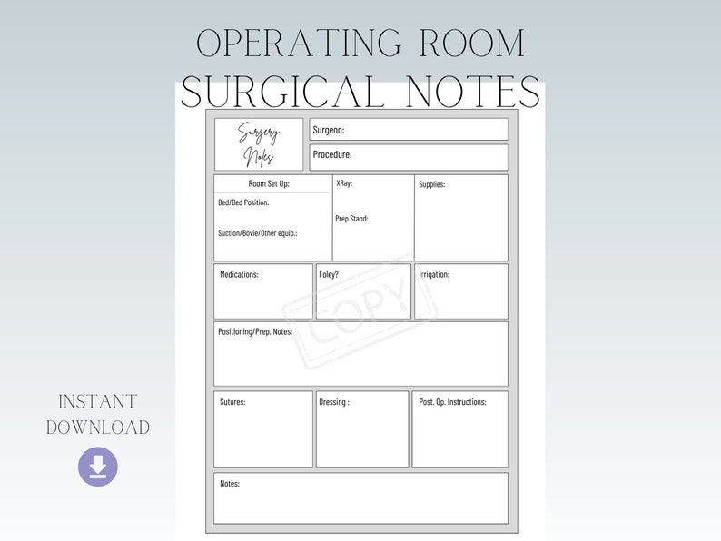 Operating Room Circulator Nurse Surgical Notes | Template Downloads - Etsy