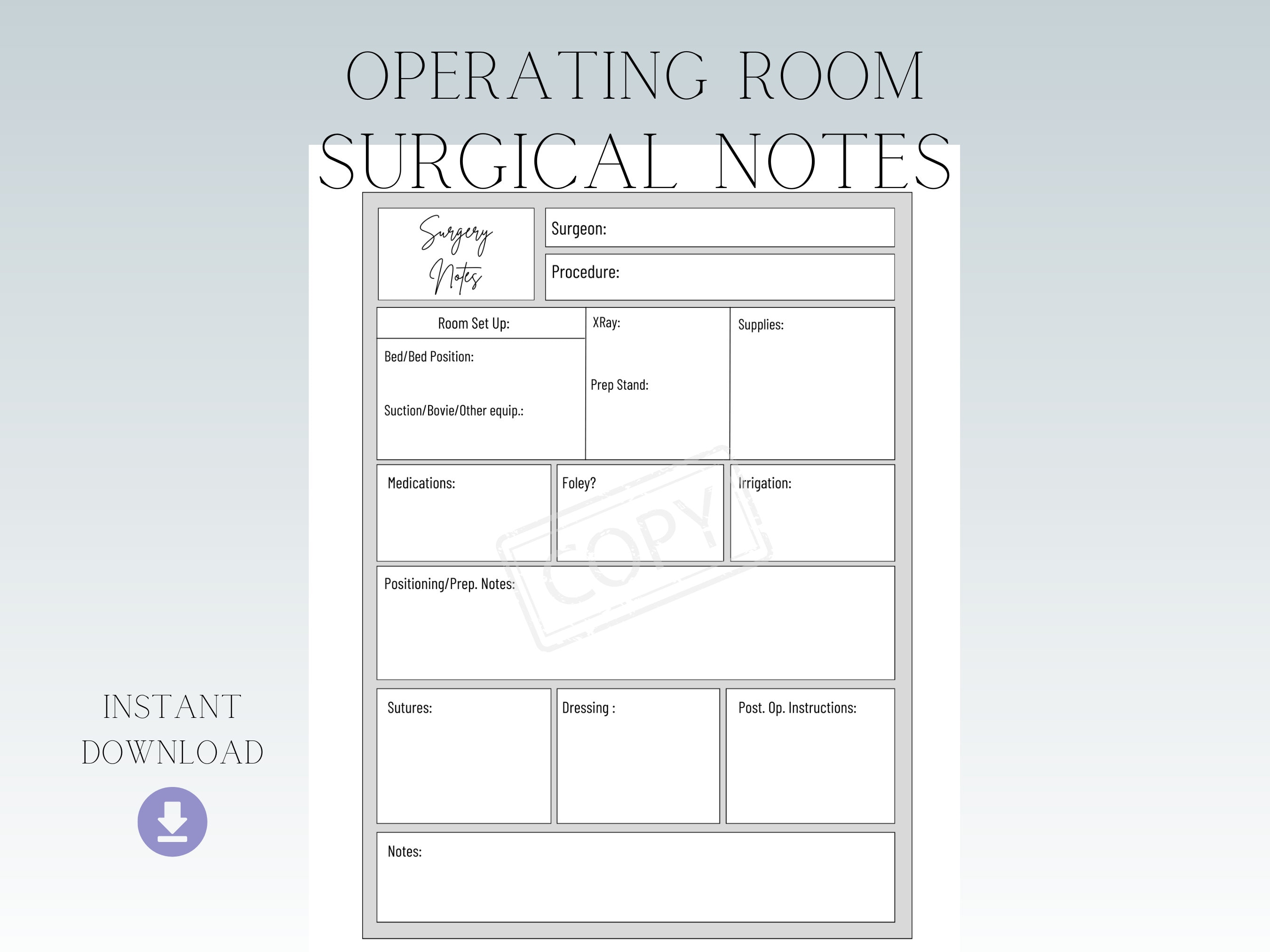 Operating Room Circulator Nurse Surgical Notes | Template Downloads - Etsy