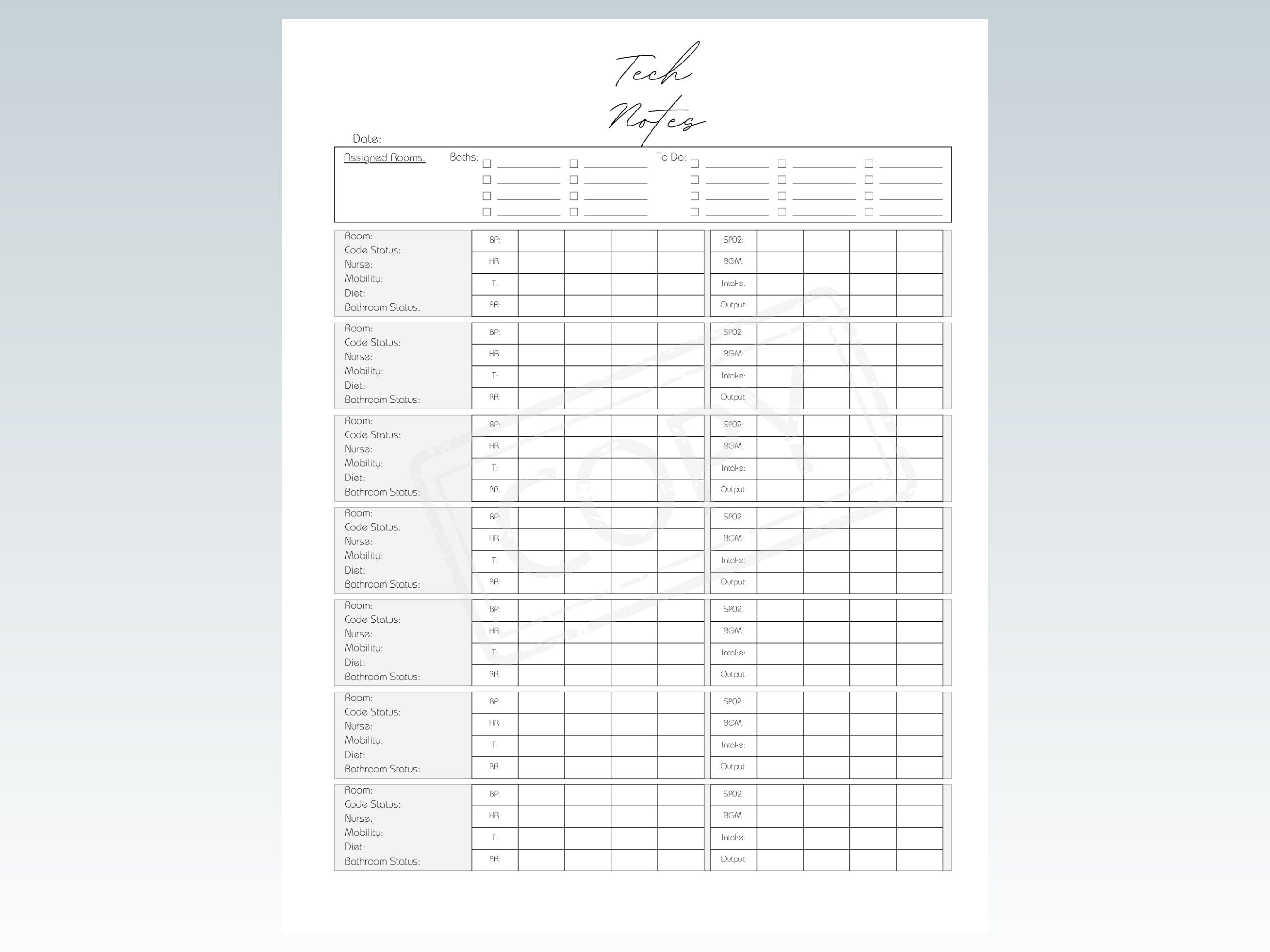 7 Patient Cna/pct/tech Report Sheet, Shift Organizer and Planner ...