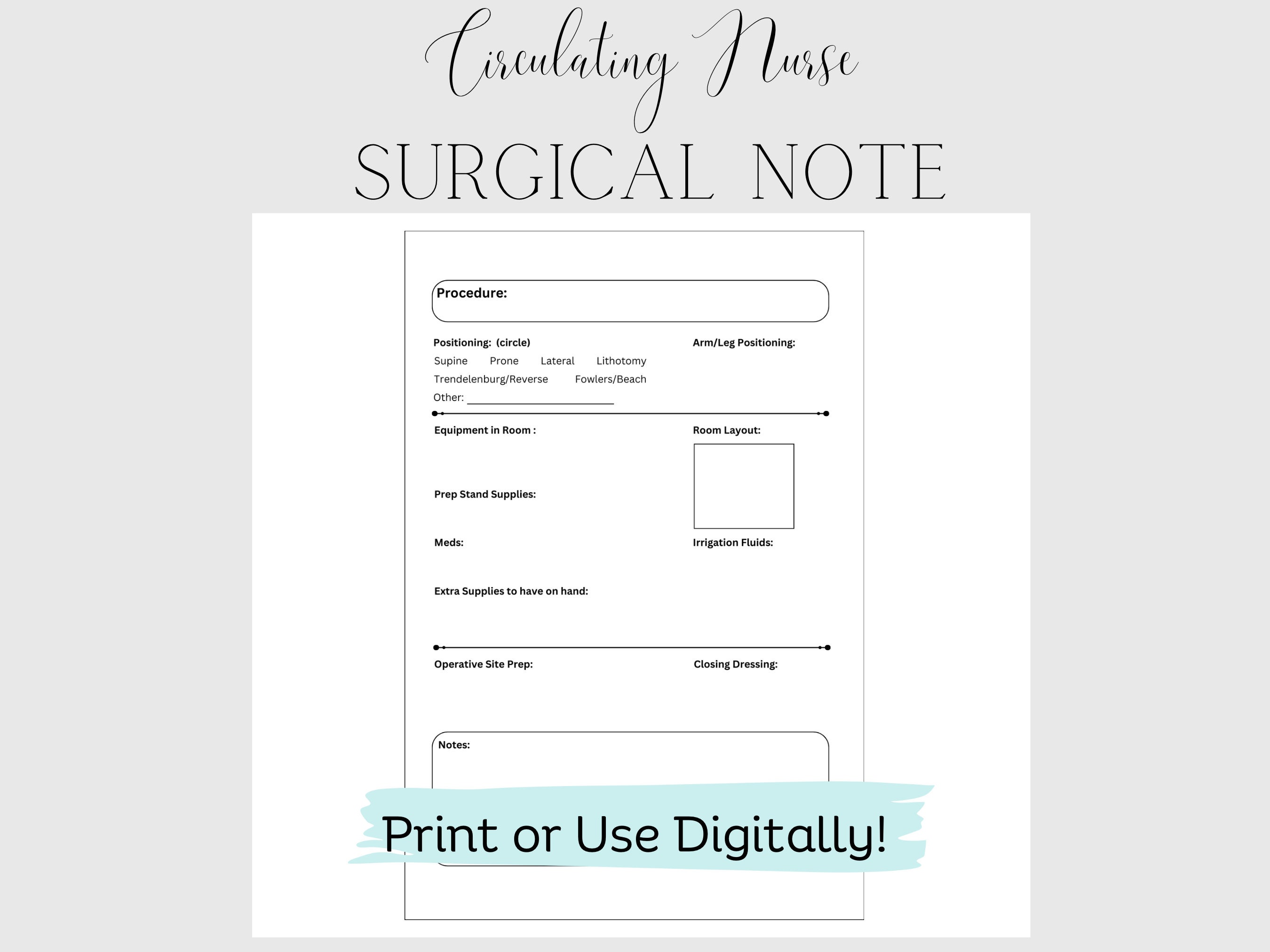 Operating Room Circulator Nurse Surgical Notes | Template Downloads - Etsy