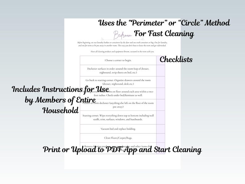 Deep Cleaning Schedule Checklist, Household, Perimeter Method, Easy ...