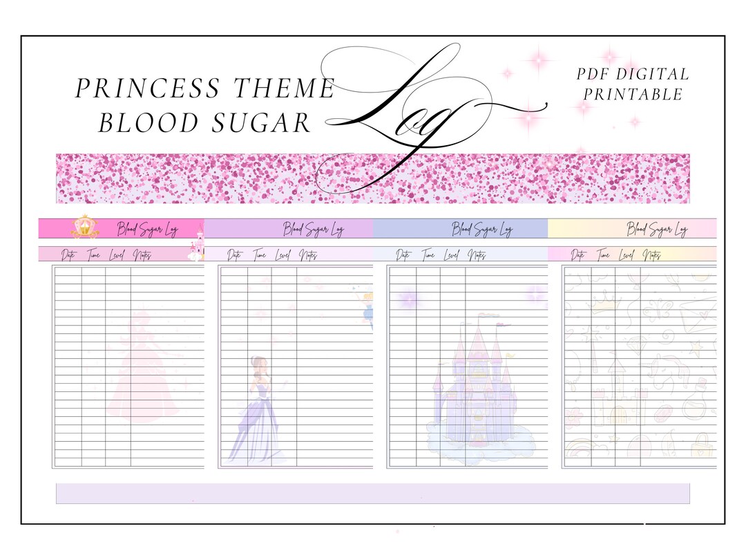 Children’s Princess Blood Sugar Log, Glucose Tracker. Little Girls ...