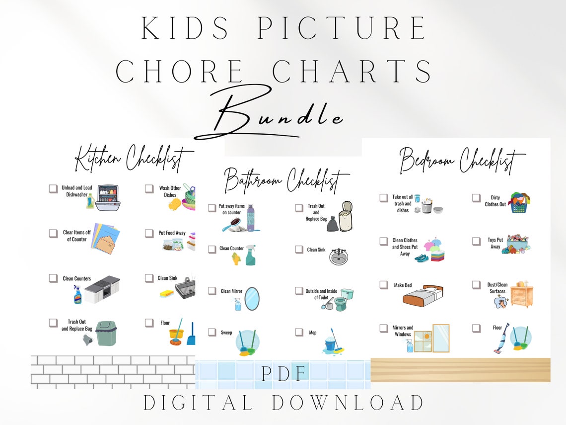 Picture Chore Chart Bundle | Bedroom, Kitchen, and Bathroom Cleaning ...