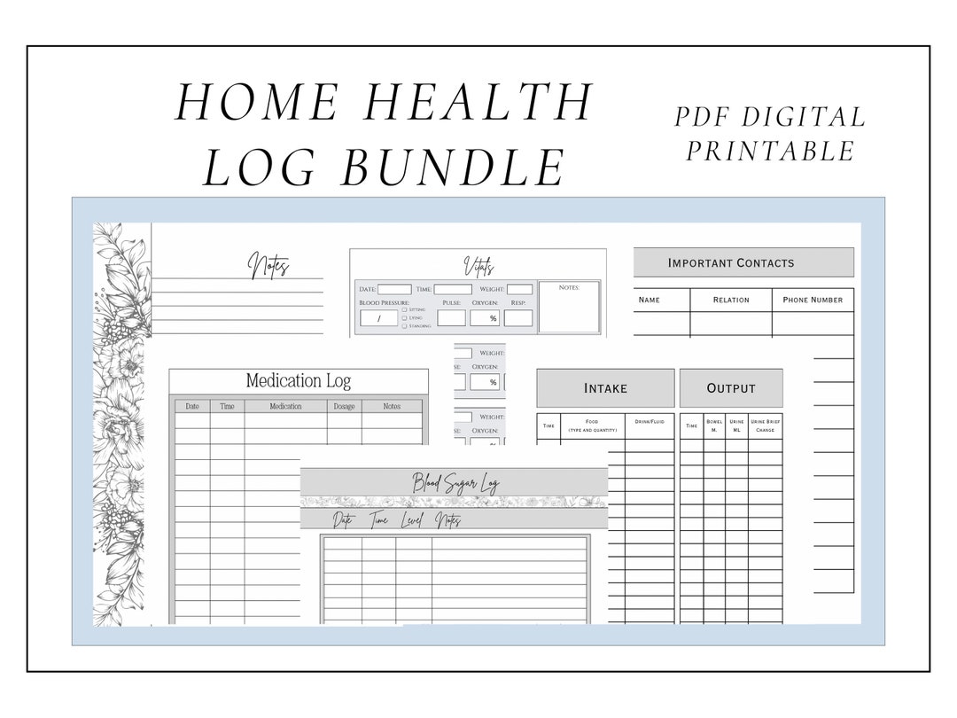 Home Health Tracking Log Bundle | Caregiver Hospice Worksheets With ...
