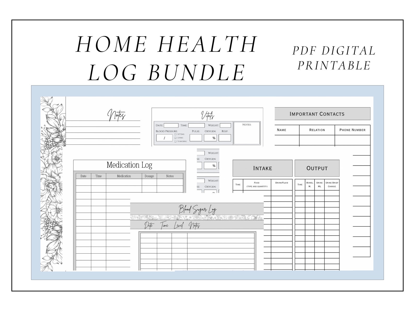 Home Health Tracking Log Bundle | Caregiver Hospice Worksheets With ...
