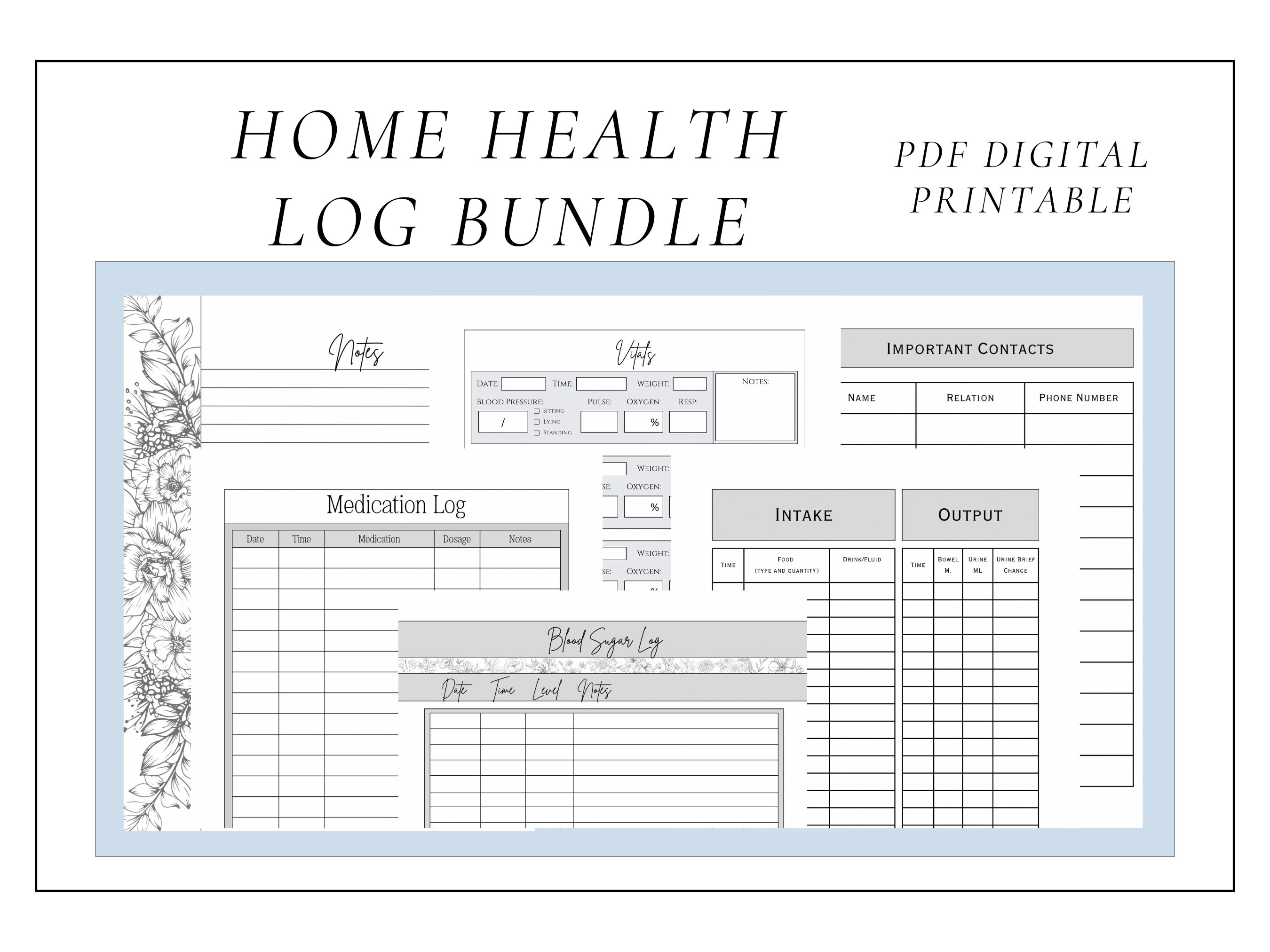 Home Health Tracking Log Bundle | Caregiver Hospice Worksheets With ...