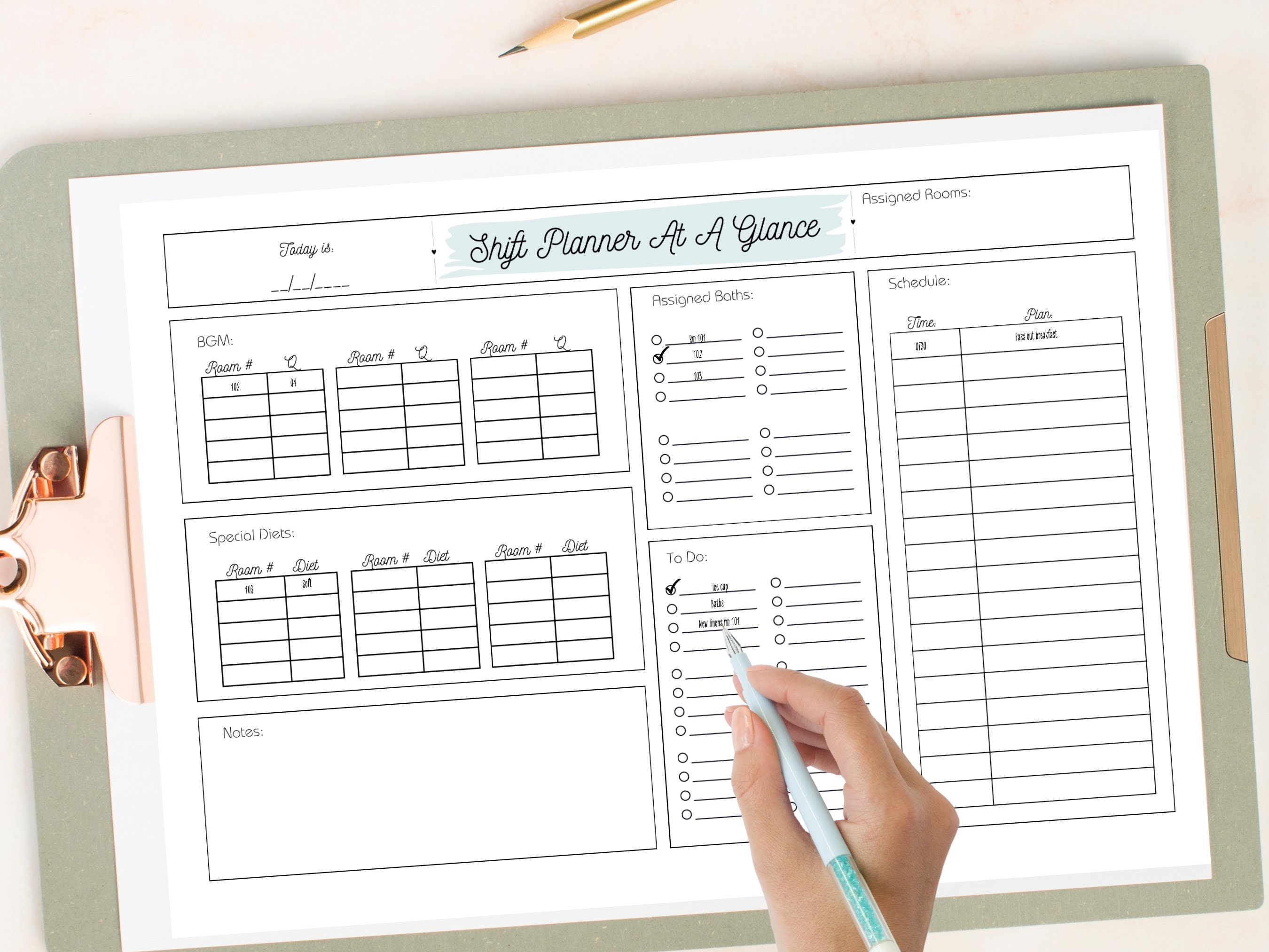 CNA Shift Organizer and Planner Blue | Nursing Assistant Vitals Signs ...
