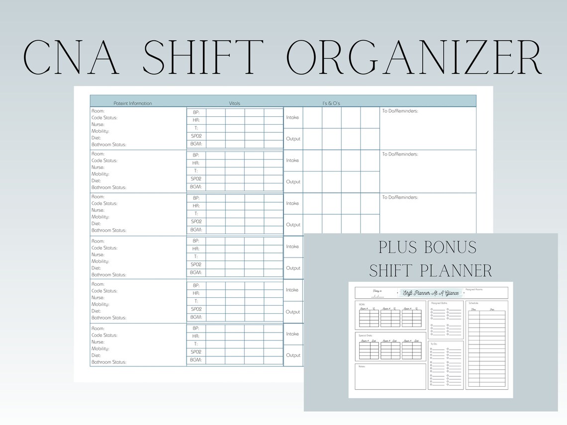 CNA Shift Organizer and Planner Blue Nursing Assistant Vitals Signs ...