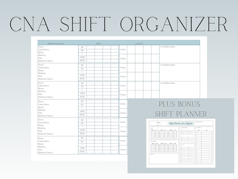 CNA Shift Organizer and Planner Blue | Nursing Assistant Vitals Signs ...