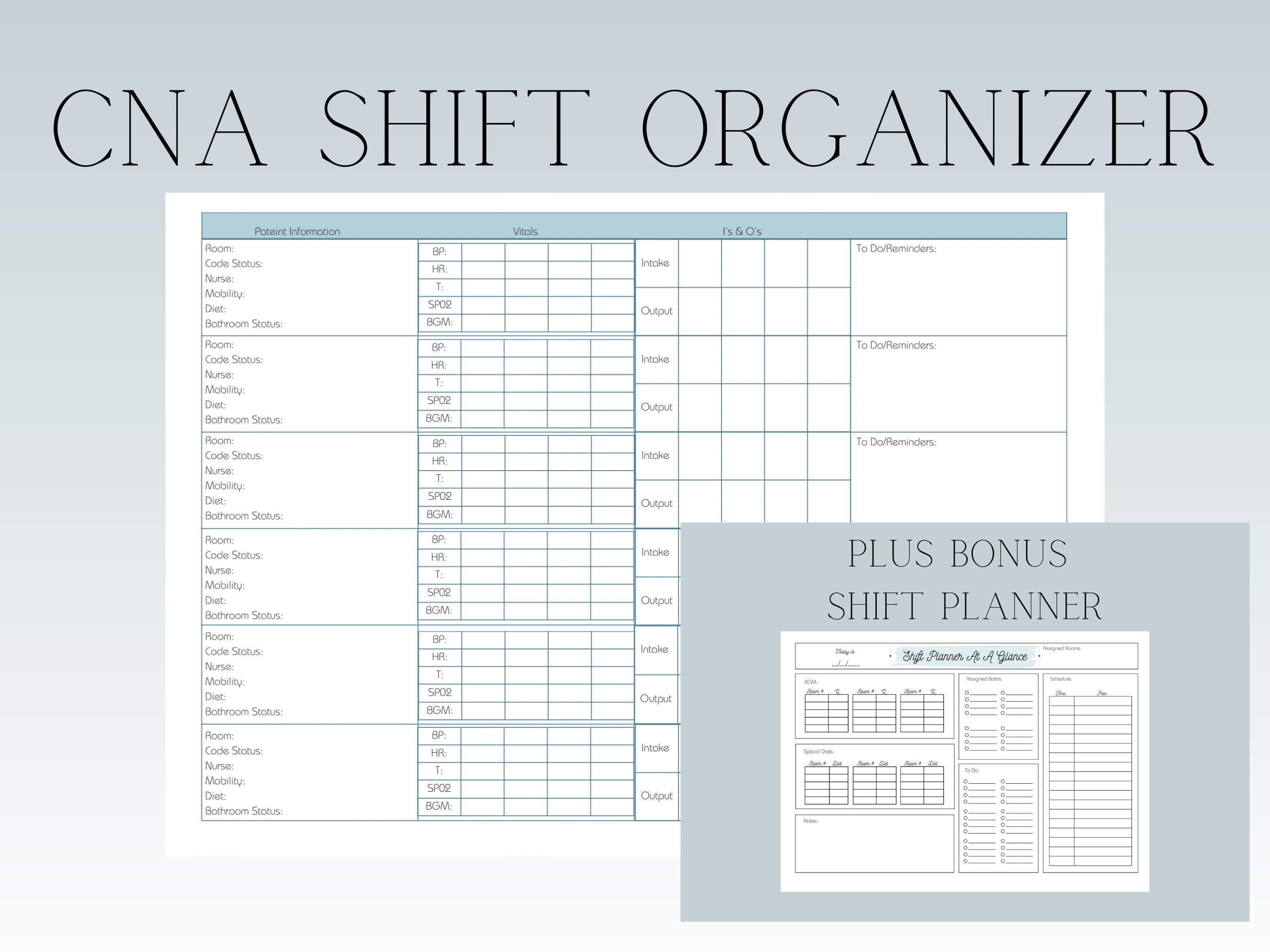 CNA Shift Organizer and Planner Blue | Nursing Assistant Vitals Signs ...