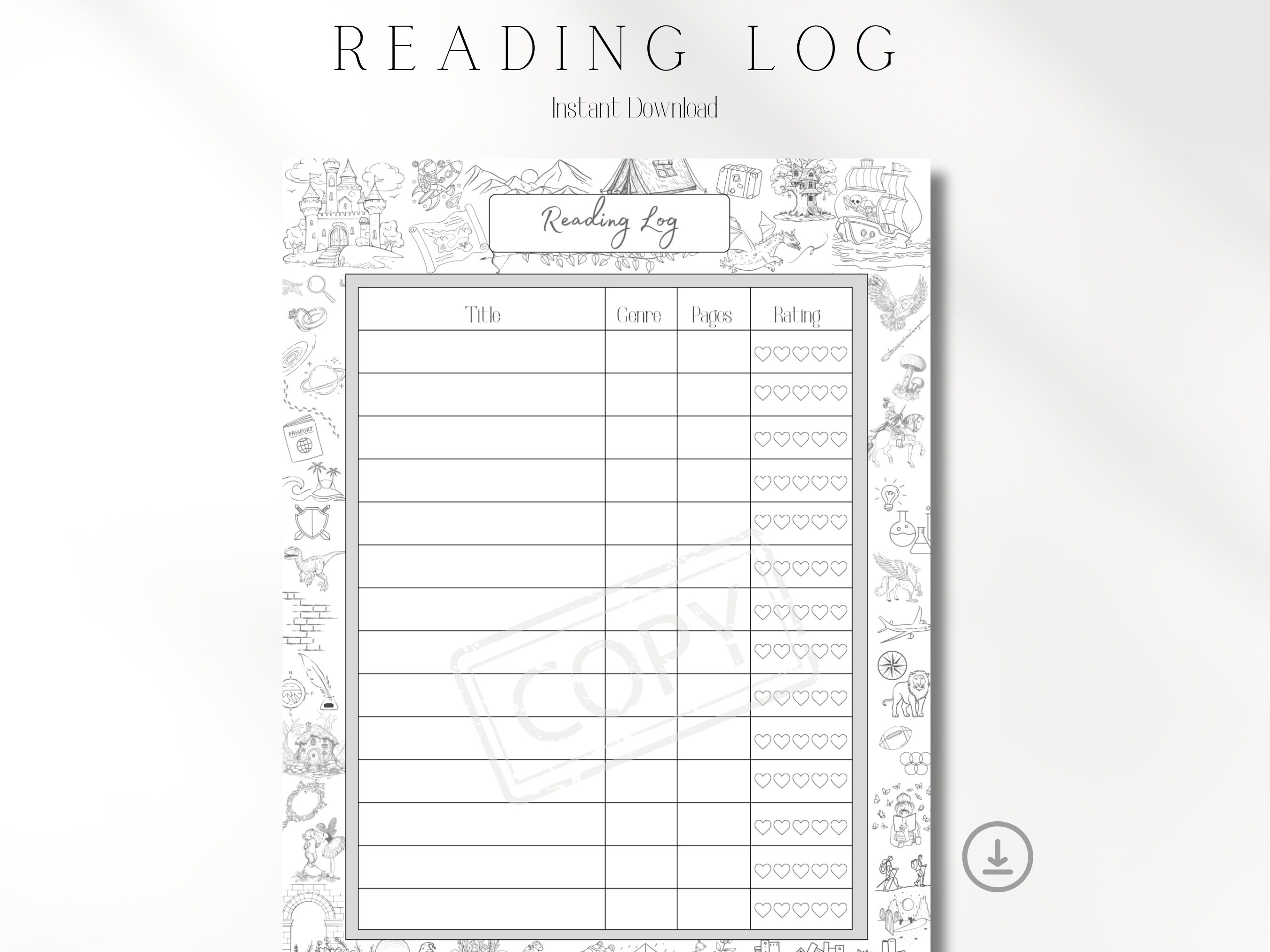 Book Reading Log Reading Tracker Journal Printable Digital - Etsy