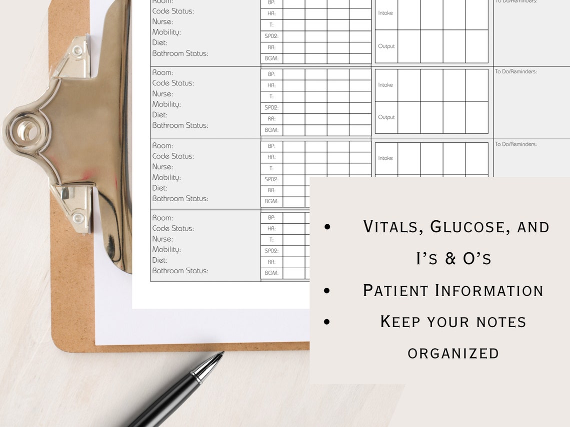 4 Patient Cna/pct/tech Report Sheet, Shift Organizer and Planner ...