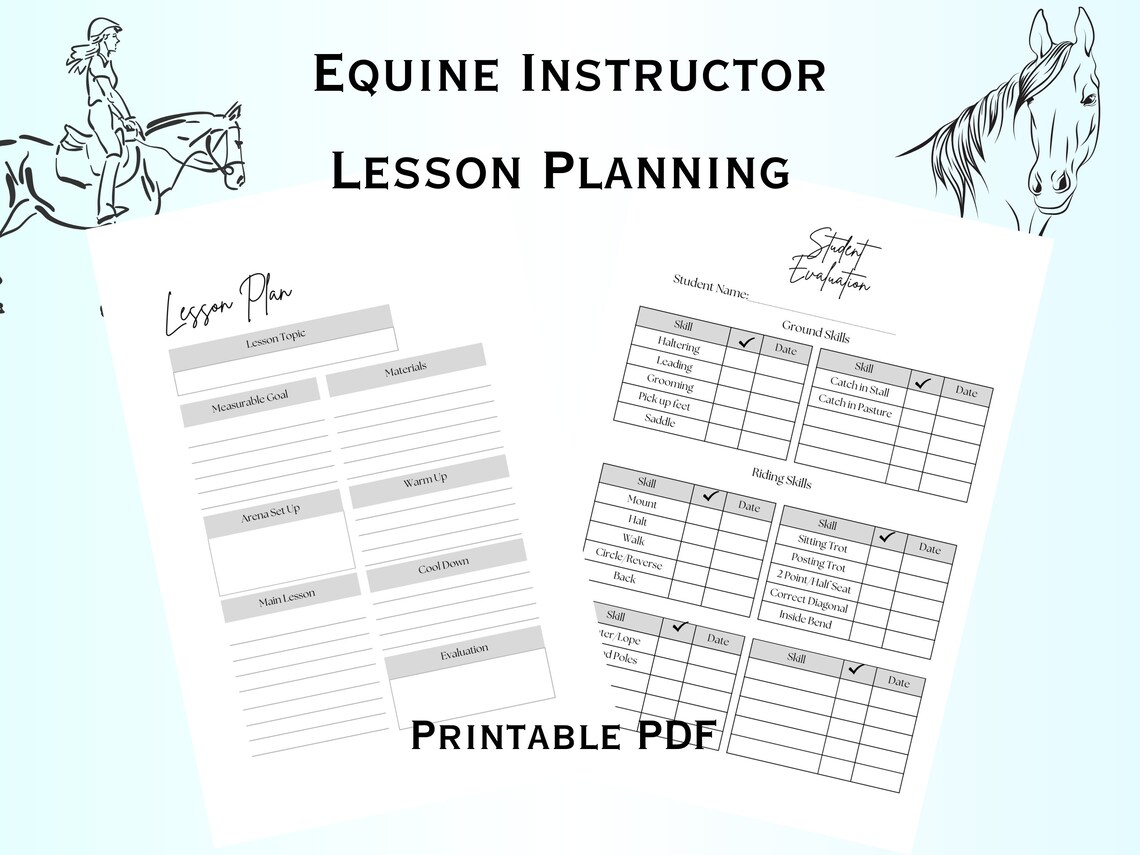 Equine Riding Instructor Lesson Plan Printable | Horseback Riding ...