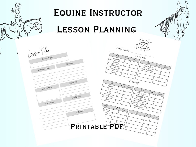 Equine Riding Instructor Lesson Plan Printable | Horseback Riding ...