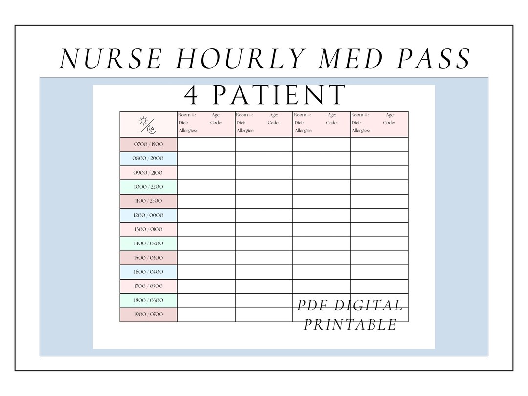Nurse Med Pass Hourly Shift Schedule to Do List | Asthetic Nursing ...