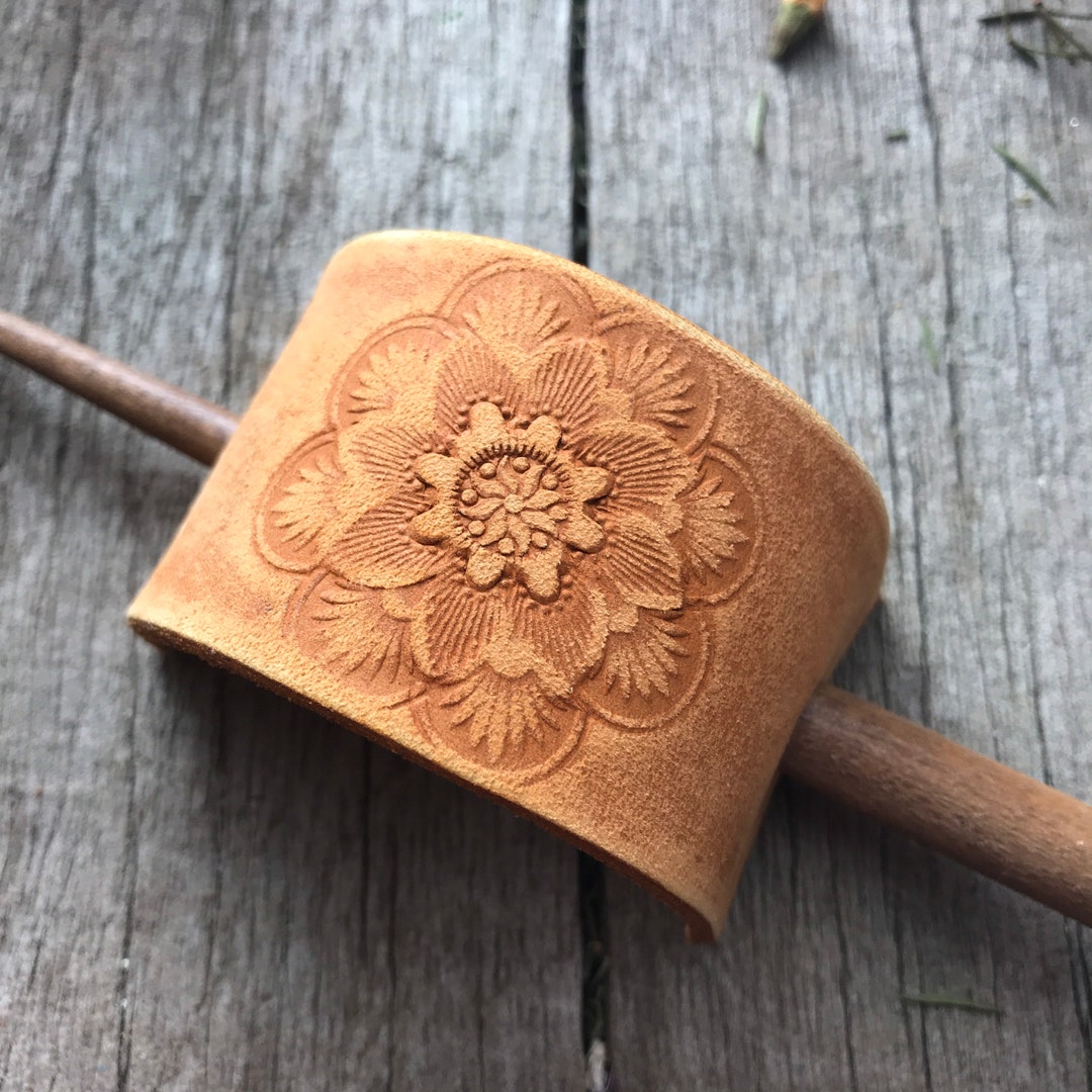 Hand Tooled Leather Hair Slide Barrette Caramel Brown Rustic - Etsy