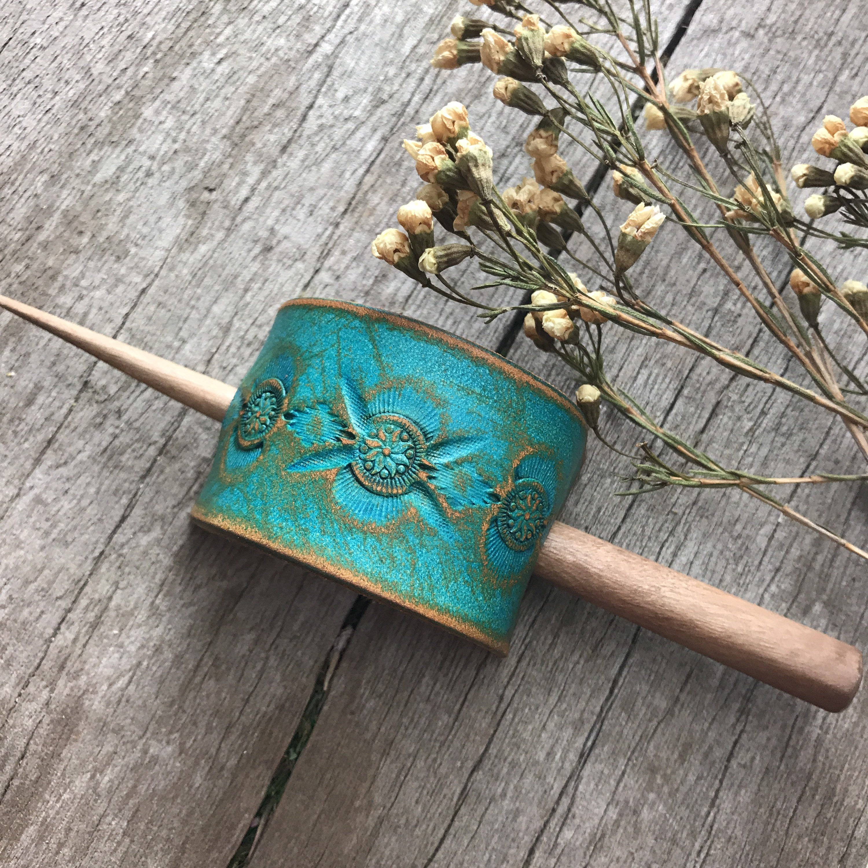 Hand Tooled Leather Hair Slide Barrette Turquoise and Caramel - Etsy