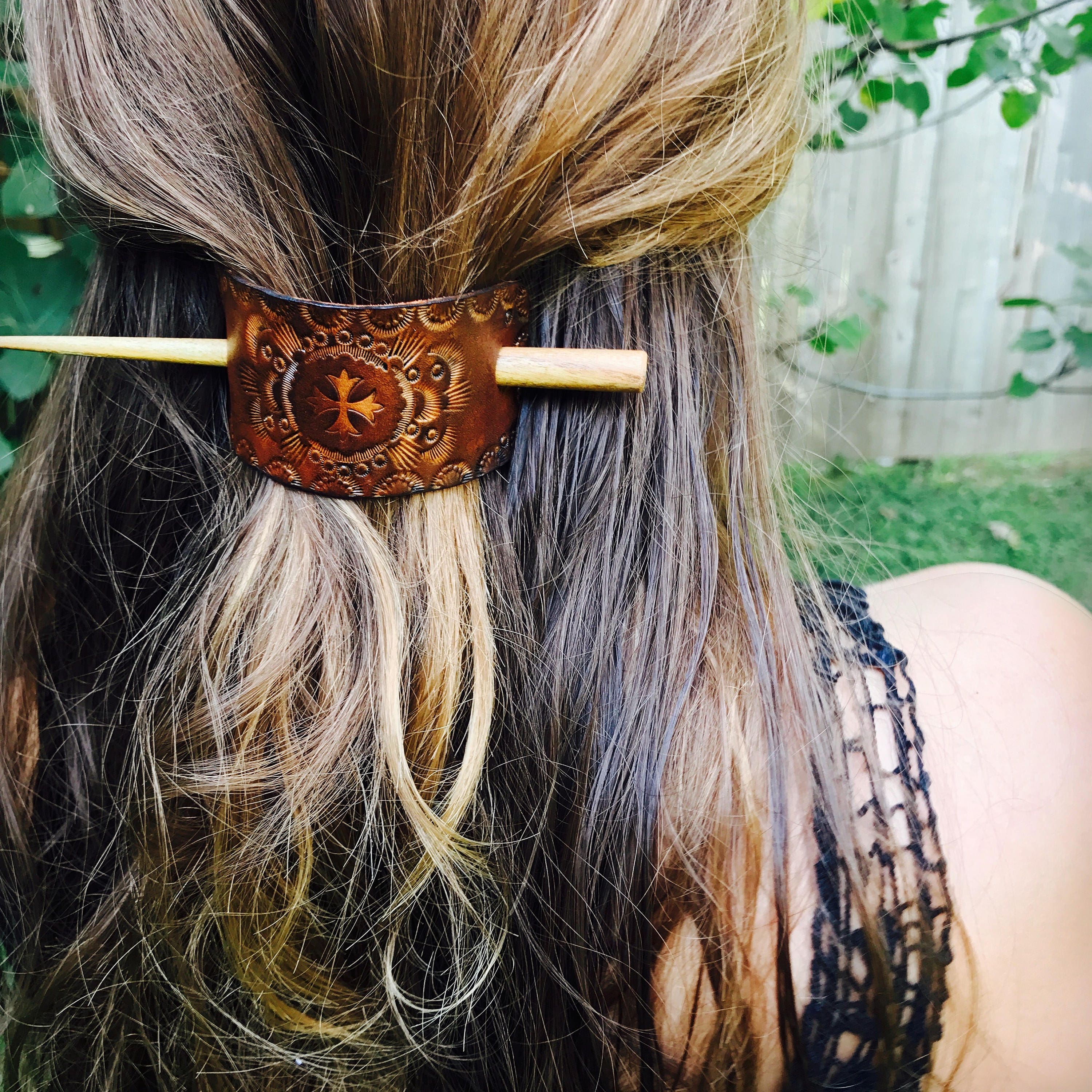 Hand Tooled Leather Hair Slide Barrette Caramel Brown Rustic | Etsy