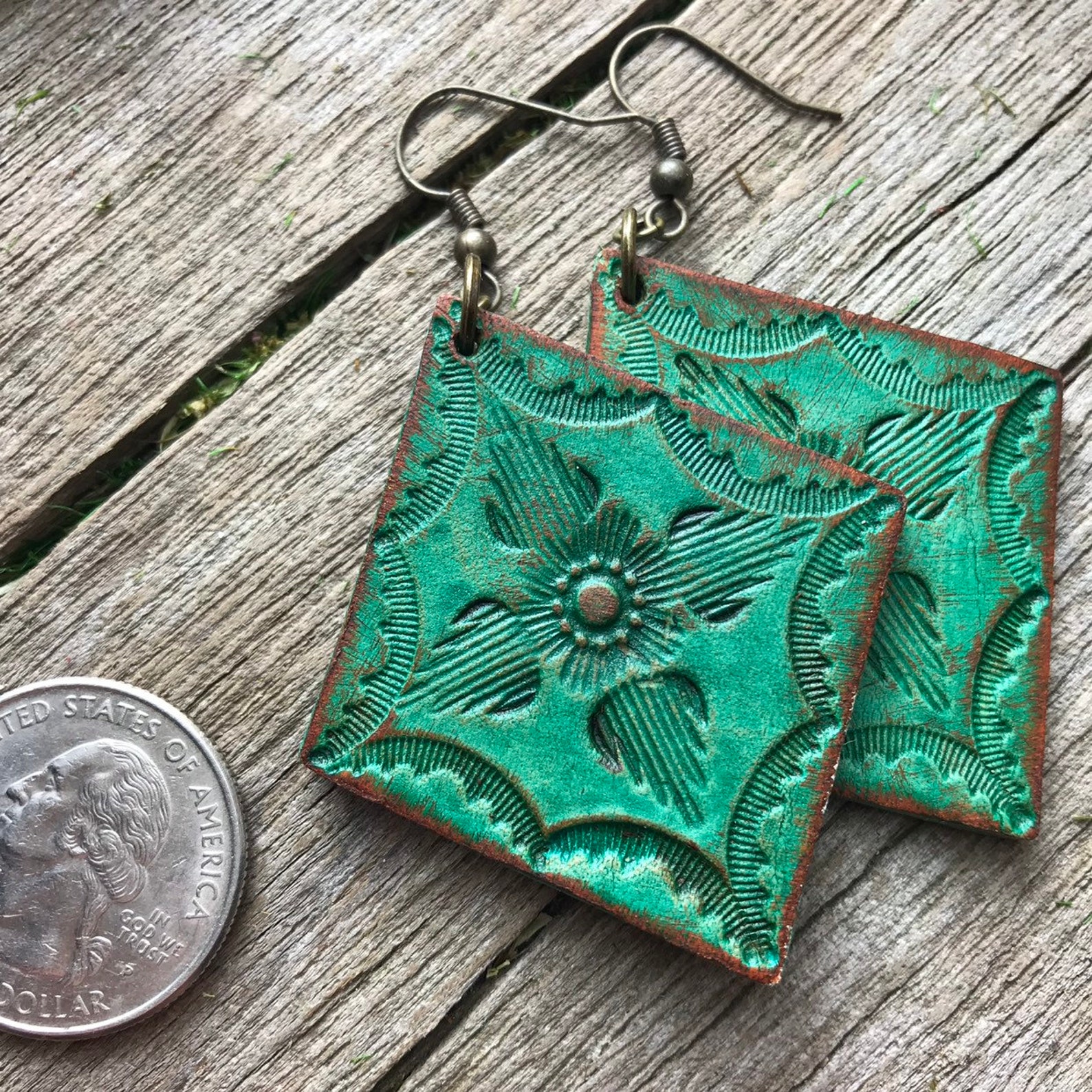Tooled Leather Turquoise and Whiskey Brown Southwest Style - Etsy