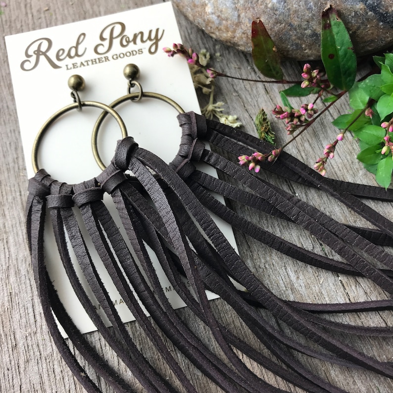 Extra Long Leather Chocolate Brown Buckskin Fringe Earrings - Etsy