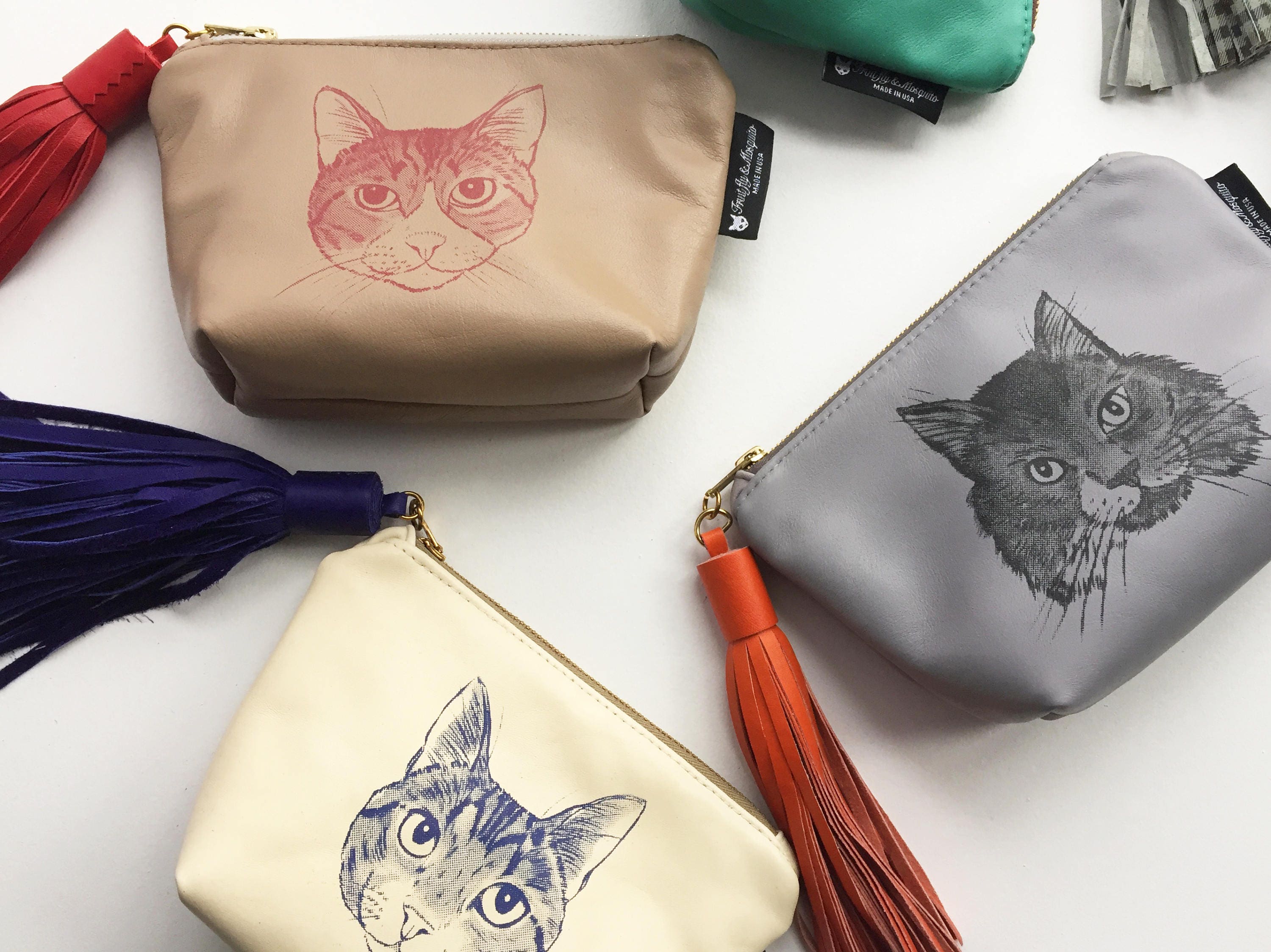 Cat Leather Tassel Pouch NEKO-2 Cosmetic Pouch Leather - Etsy UK