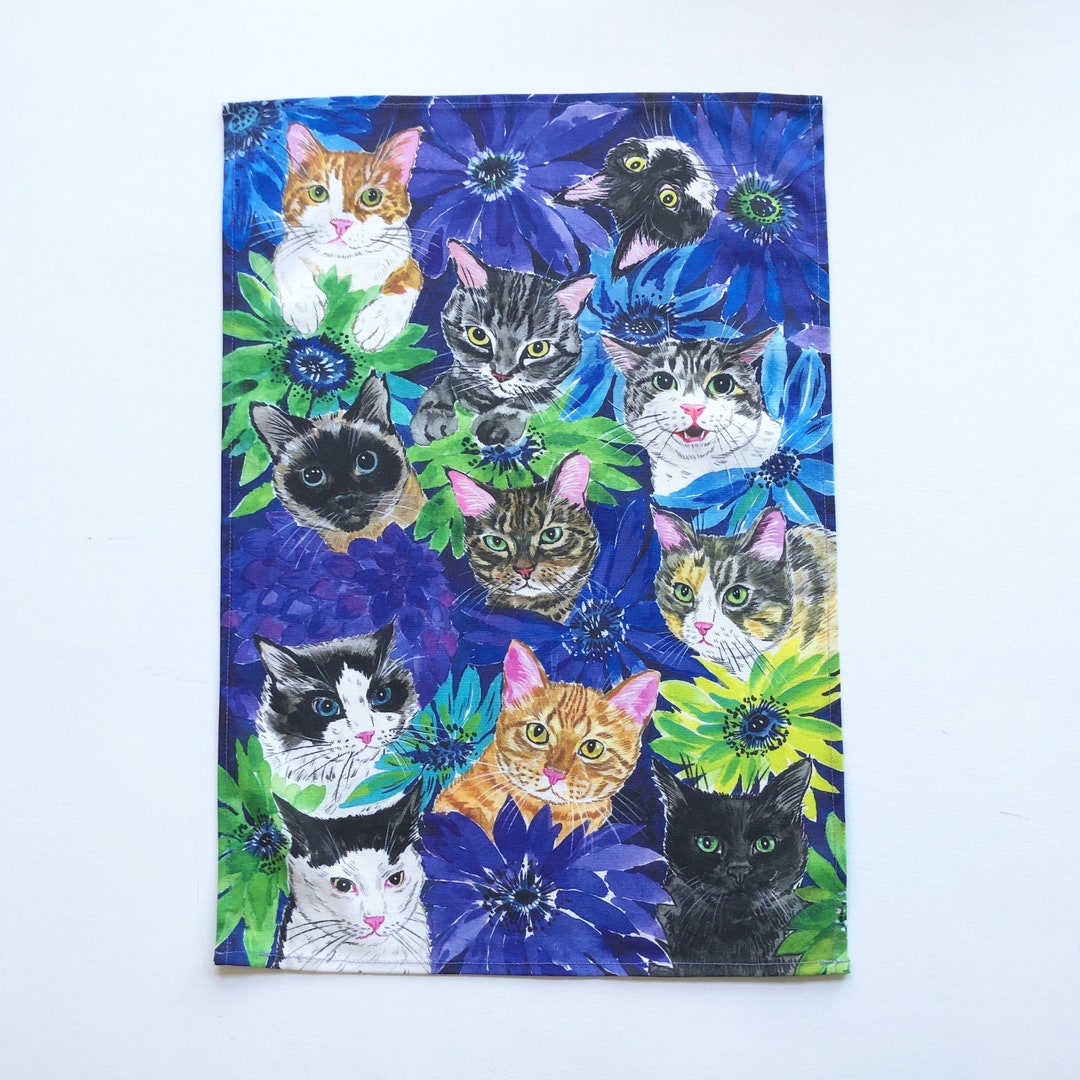 Cat Tea Towel cats Blossom Kitchen Towels, Cat Tea Towels, Hostess ...