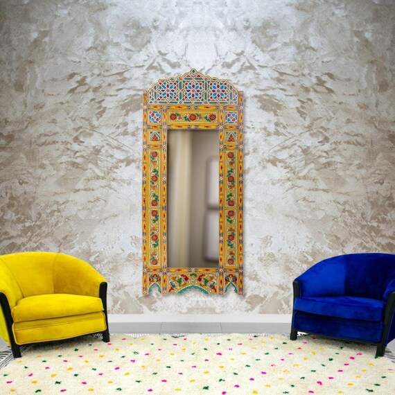 Yellow Full Length Floor Mirror Frame Hanging Wall Art Wooden | Etsy