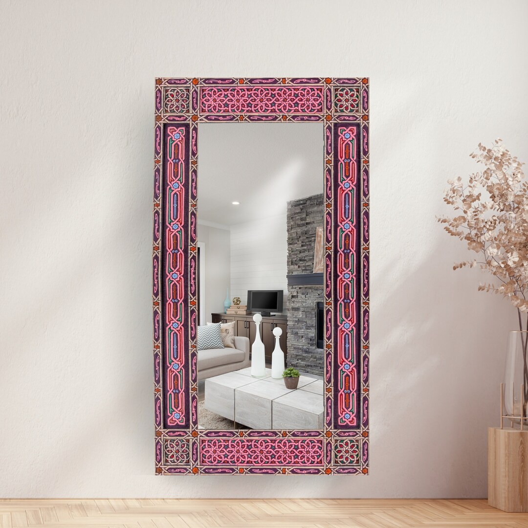 Leaning Purple Mirror Frame, Hanging Wooden Frame, Moroccan Hand ...