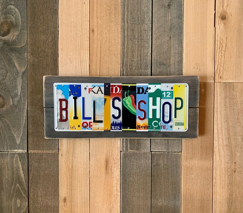 Custom Garage Sign – License Plate Letters on Wood – Personalized Shop ...