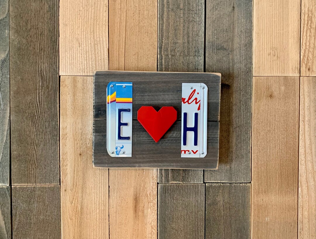 Custom License Plate Initials With Red Folded Heart Unique - Etsy