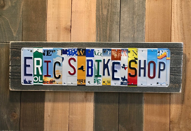 Custom Garage Sign – License Plate Letters on Wood – Personalized Shop ...