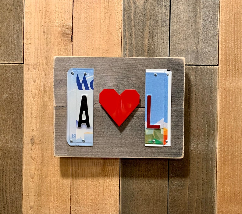 Custom License Plate Initials With Red Folded Heart Unique - Etsy