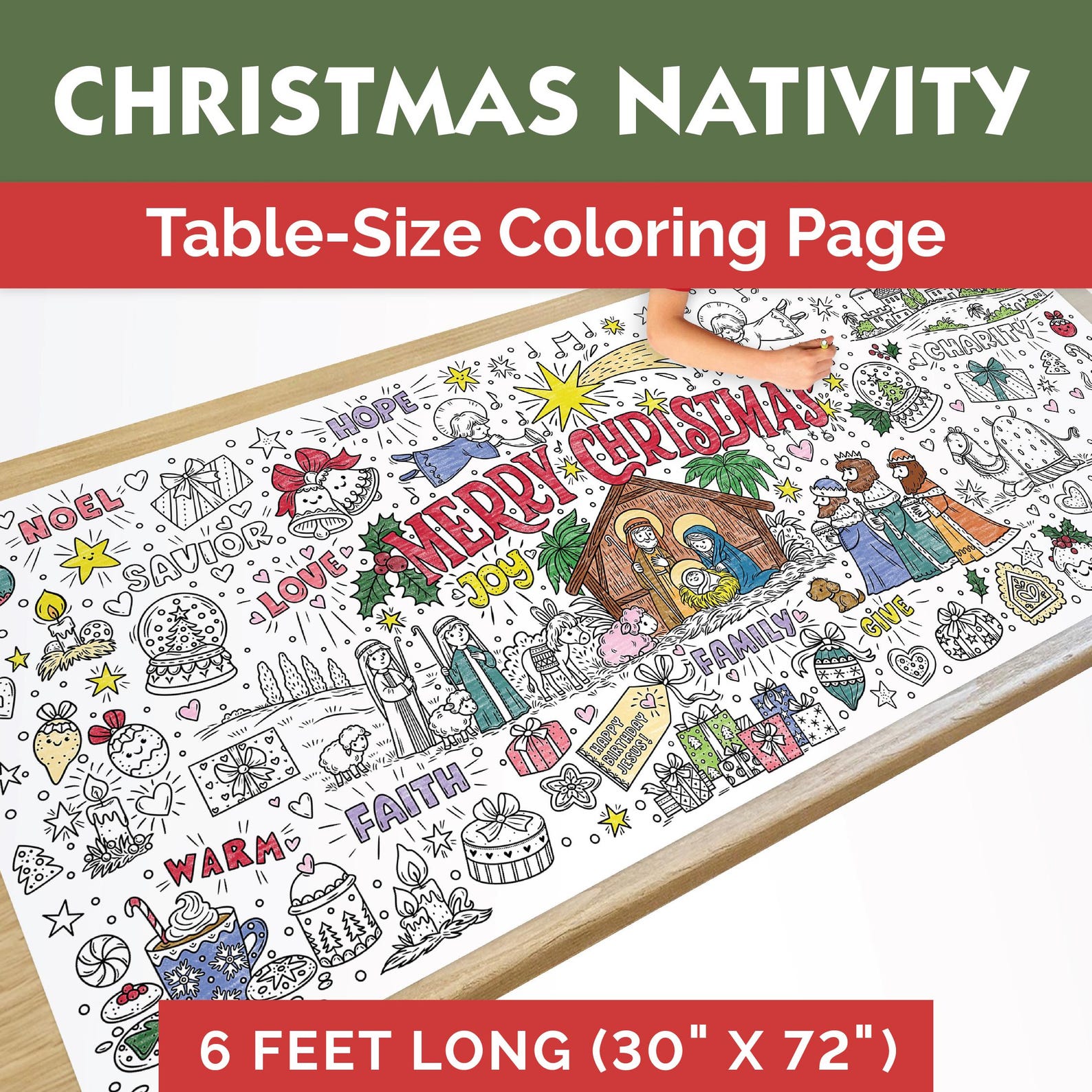 Nativity Christmas Coloring Poster: Table Cover Activity (30" X 72") - Etsy