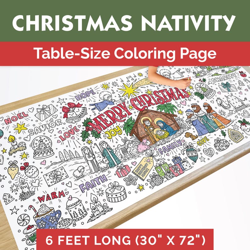 Nativity Christmas Coloring Poster: Table Cover Activity (30" X 72") - Etsy