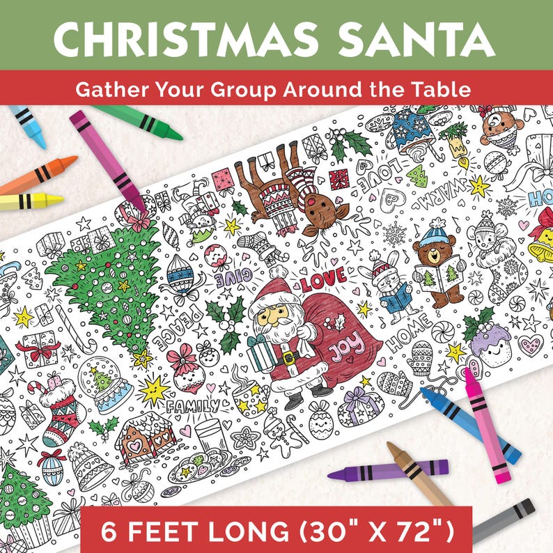 Santa Christmas Coloring Poster or Table Cover | Perfect for Family ...