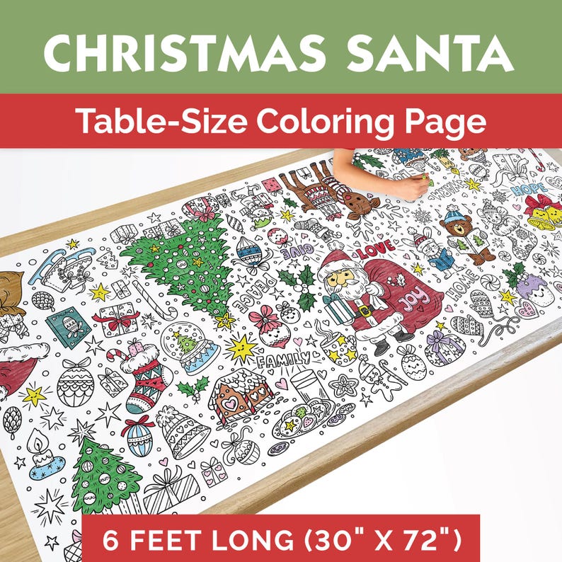 Santa Christmas Coloring Poster or Table Cover | Perfect for Family ...