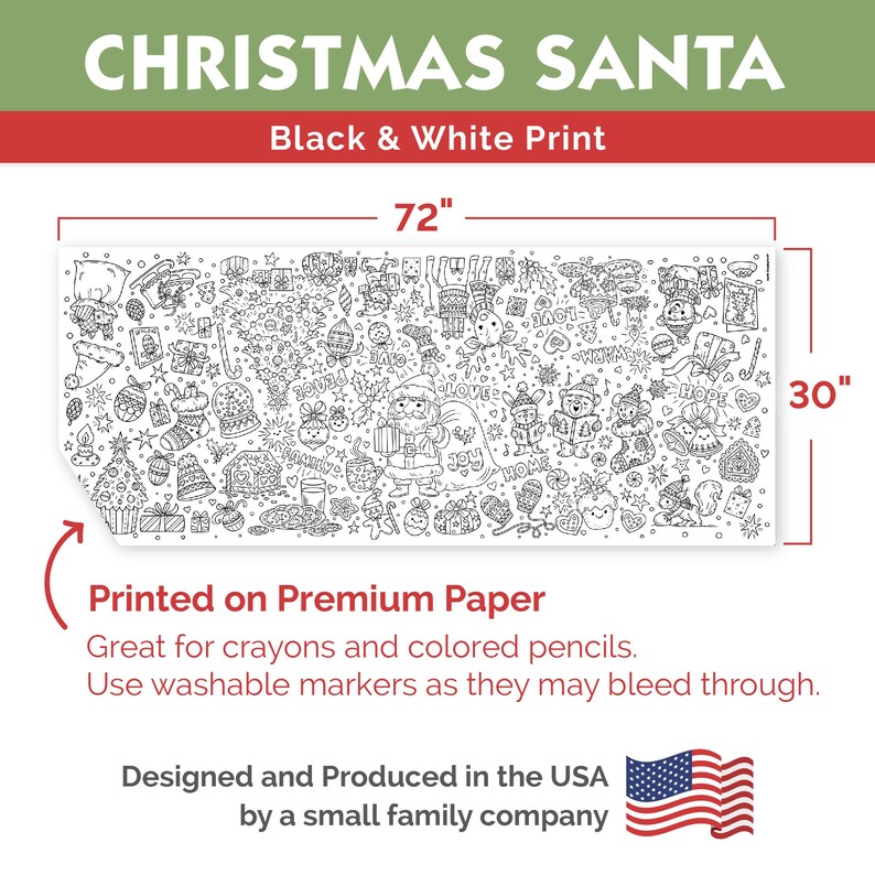 Santa Christmas Coloring Poster or Table Cover | Perfect for Family ...