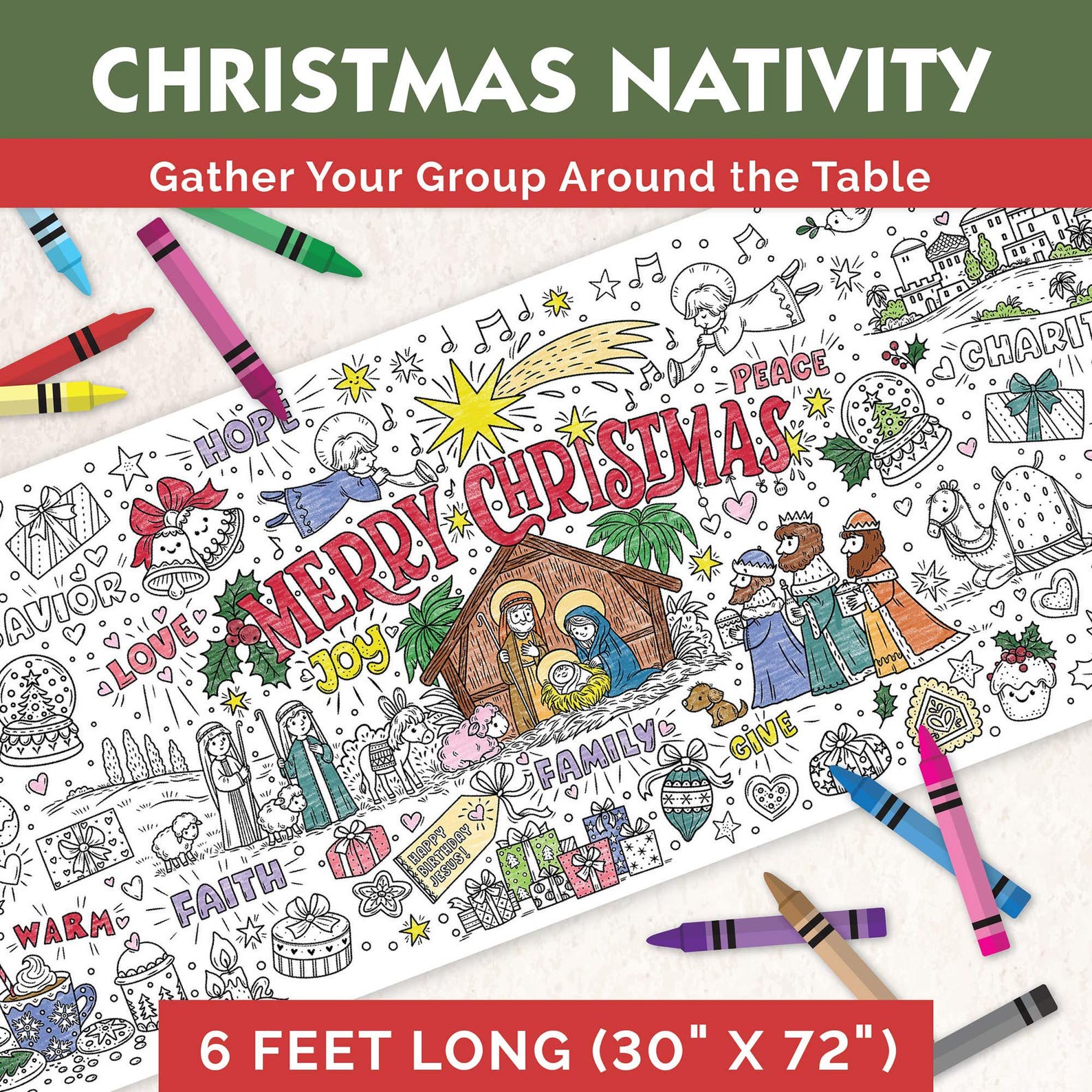 Nativity Christmas Coloring Poster: Table Cover Activity (30" X 72") - Etsy